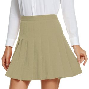 Urban CoCo Women's Pleated Skirt High Waisted Skater Tennis School Uniform Skirt (Khaki, XL)