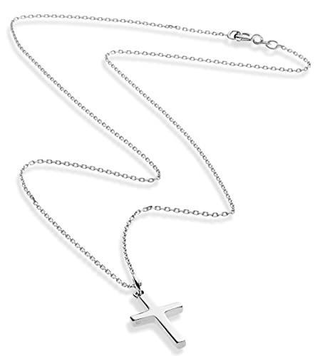 Miabella Italian 925 Sterling Silver or 18Kt Yellow Gold Over Silver Cross Necklace for Women, Small Cross Pendant on 18 Inch Chain Made in Italy (sterling silver)