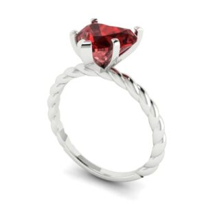 Clara Pucci 2ct Heart Cut Solitaire Rope Twisted Knot Natural Red Garnet Engagement Bridal Promise Anniversary Ring 18K White Gold 4.75