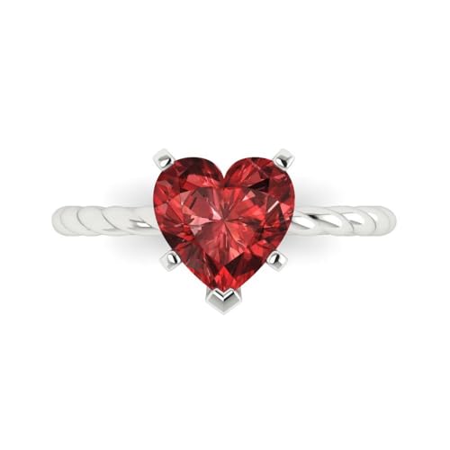 Clara Pucci 2ct Heart Cut Solitaire Rope Twisted Knot Natural Red Garnet Engagement Bridal Promise Anniversary Ring 18K White Gold 4.75