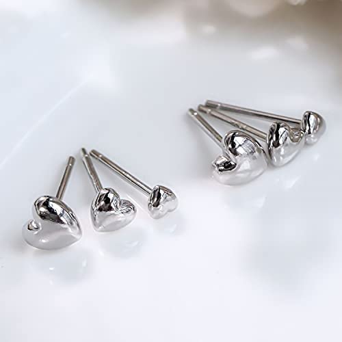 3 Pairs Tiny Love Heart Stud Earrings Sterling Silver Set for Women Girls Cute Cartilage 20g Studs Tragus Sleeper Post Pin Hypoallergenic Piercing Body Jewelry Gifts