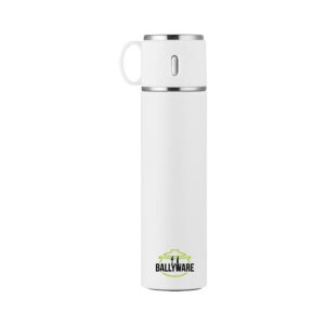 ballyware 20oz stainless steel vacuum insulated flask, leak proof thermos for hot drinks with cup - for indoor and outdoor (white)