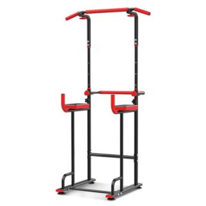 kdfj power tower, power tower and gym tower, dip station, pull-up bar, full body workout, multifunctional weight station a varied home workout-black