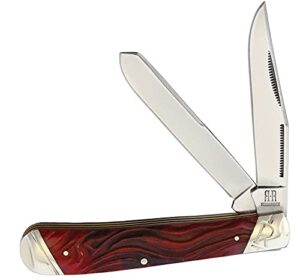 trapper open folding pocket knife stainless steel blade red groove bone handle outdoor survival hunting knife for camping by survival steel