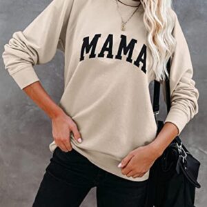 Dressmine Womens Letter Graphic Crewneck Mama Sweatshirt Long Sleeve Loose Shirts Lightweight Cute Pullover Apricot Large