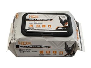 hdx black dual layer 6ml heavy duty disposable nitrile gloves 40 pack