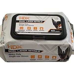 HDX Black Dual Layer 6ml Heavy Duty Disposable Nitrile Gloves 40 pack