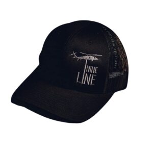 Nine Line Black Snapback Dropline Hat - Adjustable Trucker Baseball Cap with Mesh - Embroidered American Flag and Dropline Logo - Unisex Outdoors Tactical Hat