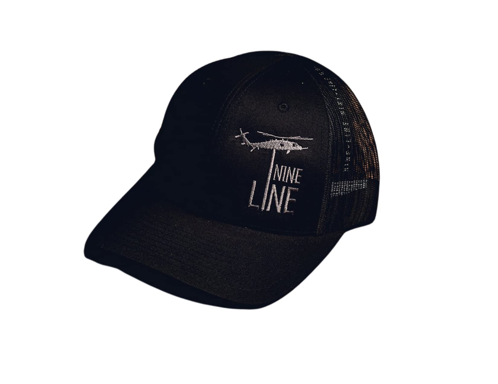 Nine Line Black Snapback Dropline Hat - Adjustable Trucker Baseball Cap with Mesh - Embroidered American Flag and Dropline Logo - Unisex Outdoors Tactical Hat