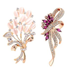 unaone brooches for women, set of 2 rhinestone brooch pins, elegant gold crystal floral wedding bouquet brooch