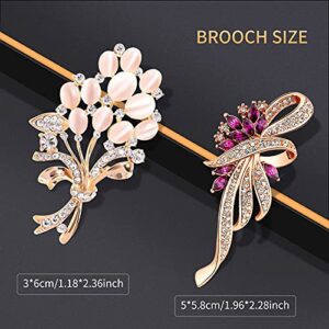 Unaone Brooches for women, Set of 2 Rhinestone brooch pins, Elegant Gold Crystal Floral Wedding Bouquet Brooch