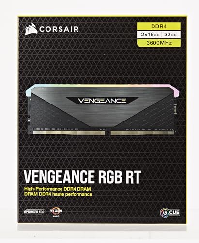 CORSAIR Vengeance RGB RT 32GB (2x16GB) DDR4 3600 (PC4-28800) C16 1.35V Desktop Memory, Black