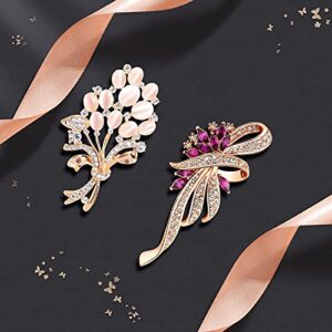 Unaone Brooches for women, Set of 2 Rhinestone brooch pins, Elegant Gold Crystal Floral Wedding Bouquet Brooch