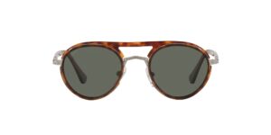 persol po2485s round sunglasses, gunmetal/havana/green polarized, 46 mm