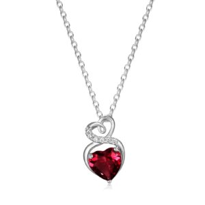 fancime 14k solid white gold genuine garnet necklace january birthstone 1.5 ct gemstone heart necklace small dainty fine jewelry for women 16”+2” extender