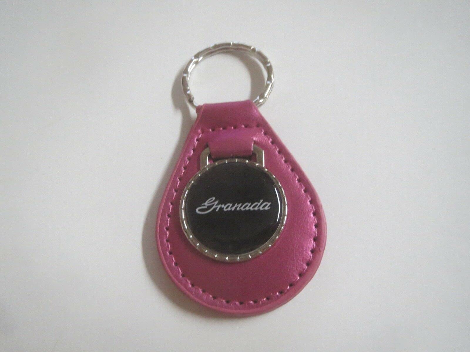 1975 1976 1977 1978 1979 1980 1981 1982 GRANADA SCRIPT LOGO LEATHER KEYCHAIN - MAGENTA