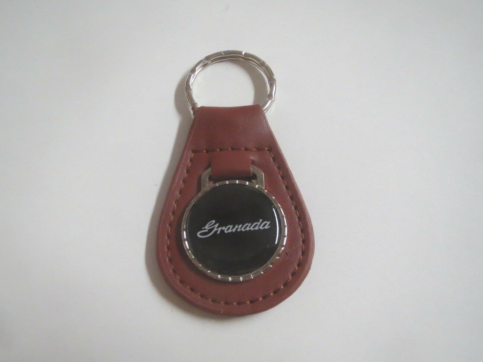 1975 1976 1977 1978 1979 1980 1981 1982 GRANADA SCRIPT LOGO LEATHER KEYCHAIN - BROWN