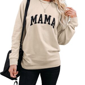 Dressmine Womens Lucky Mama Sweatshirt Cute Long Sleeve Tunic Tops Casual Cotton Crew Neck Shirt Apricot X-Large