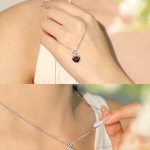 FANCIME 14K Solid White Gold Genuine Garnet Necklace January Birthstone 1.5 CT Gemstone Heart Necklace Small Dainty Fine Jewelry for Women 16”+2” Extender