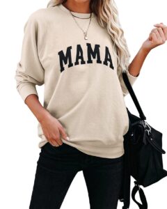 dressmine womens lucky mama sweatshirt cute long sleeve tunic tops casual cotton crew neck shirt apricot x-large