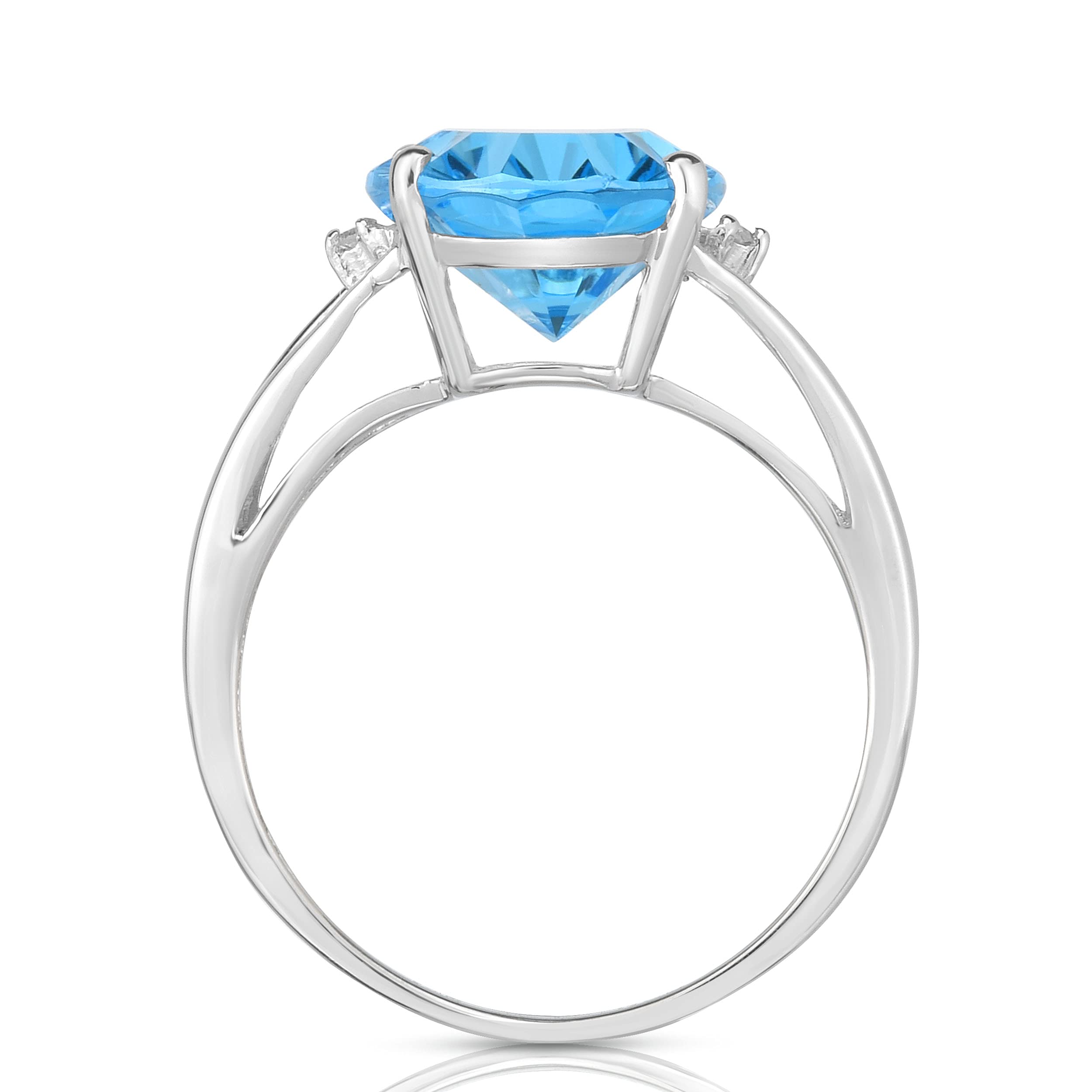 KOKAV 14K White Gold Genuine Blue Topaz 5-5/8 Ct Oval, Diamond Accent Ring, Split Shank. Size 7