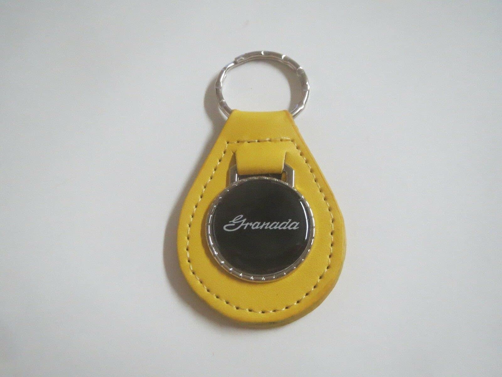 1975 1976 1977 1978 1979 1980 1981 1982 GRANADA SCRIPT LOGO LEATHER KEYCHAIN - YELLOW