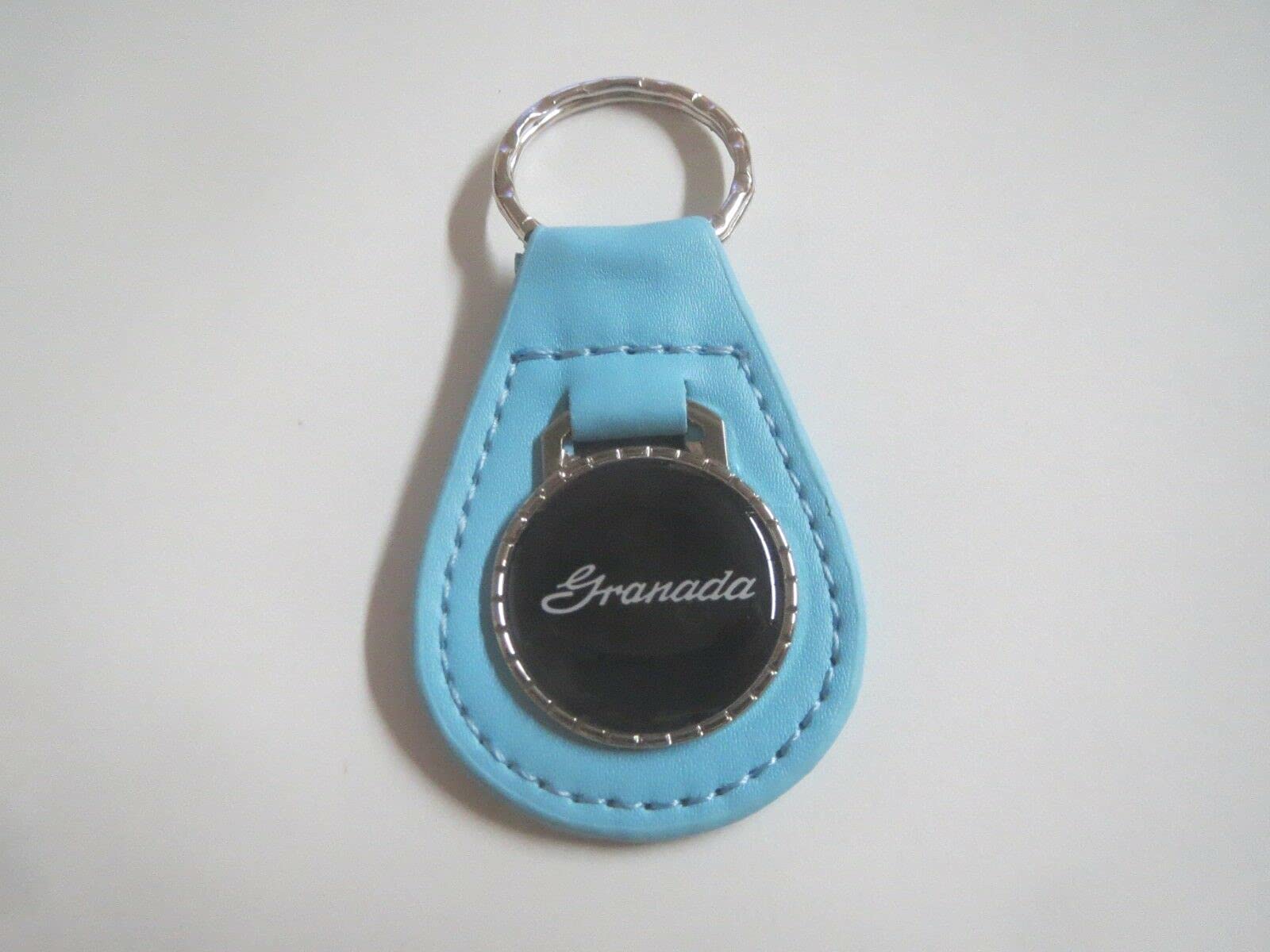 1975 1976 1977 1978 1979 1980 1981 1982 GRANADA SCRIPT LOGO LEATHER KEYCHAIN - LIGHT BLUE