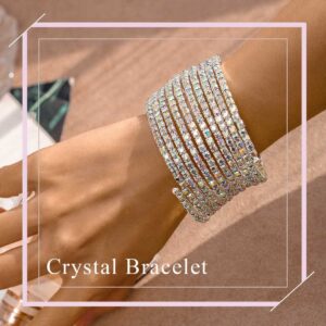 ELABEST Multi Row Crystal Bracelet Stretch Rhinestone Bling Hand Chain Bridal Ball Body Jewelry Accessories for Women (Colorful)