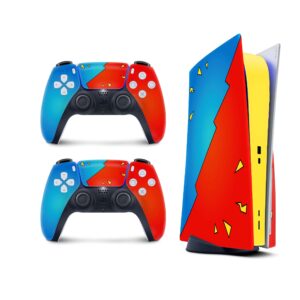 ps5 lightning skin for playstation 5 console and 2 controllers, blue & red vinyl 3m decal stickers full wrap cover (disk edition)