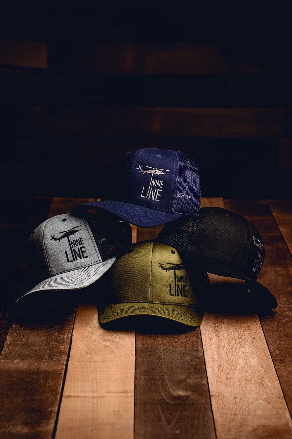 Nine Line Snapback Dropline Hat - Adjustable Trucker Baseball Cap with Mesh - Embroidered American Flag and Dropline Logo - Unisex Tactical Hat Sports Outdoors (HeatherGray/Black)