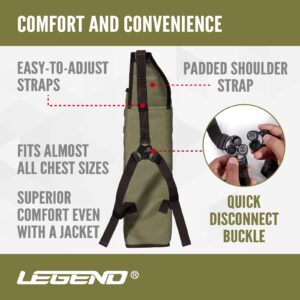 Legend Back Quiver - Tactical Arrow Holder, High-Density Polyester Fabric, Extra Shoulder Foam Padding - MOLLE System for Patches, Pouches - Zippered Storage for Archery & Hunting Accessories - Green