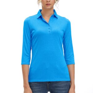 corna 3 buttons down light weight conformtable dry fit polyester athletic polo shirts for women (blue xl)_