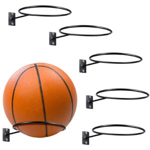 threan 6 pieces mounted ball wall storage display ball storage universal ball rack metal ball holder black ball rack holder for basketball football volleyball soccer storage display