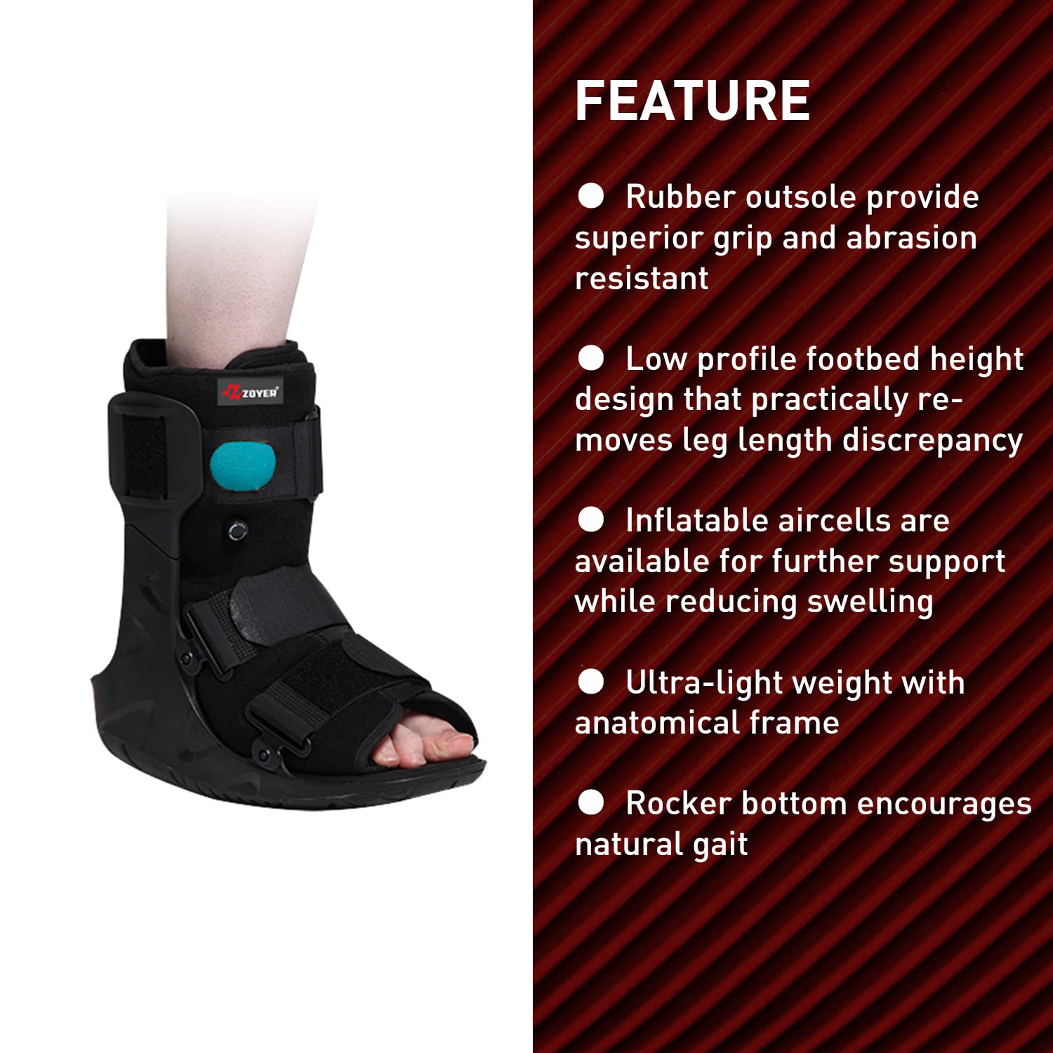 ZOYER Recovery+ 11" Zero Gravity Boot with Pump - Air Cam Fracture Boot, Universal Fit for Left or Right Foot (X-Large)