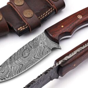 Grace Knives Handmade Damascus Steel Hunting Knife Fixed Blade Knife 8.5 Inches with Leather Sheath G-151