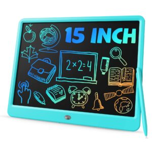 tekfun 15inch lcd writing tablet teen boy girl gifts ideas, easter birthday gifts for kids, drawing board educational toys for 6 4 5 3 year old boys, homeschool and office message memo board (blue)