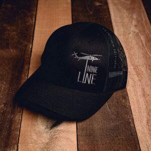 Nine Line Black Snapback Dropline Hat - Adjustable Trucker Baseball Cap with Mesh - Embroidered American Flag and Dropline Logo - Unisex Outdoors Tactical Hat