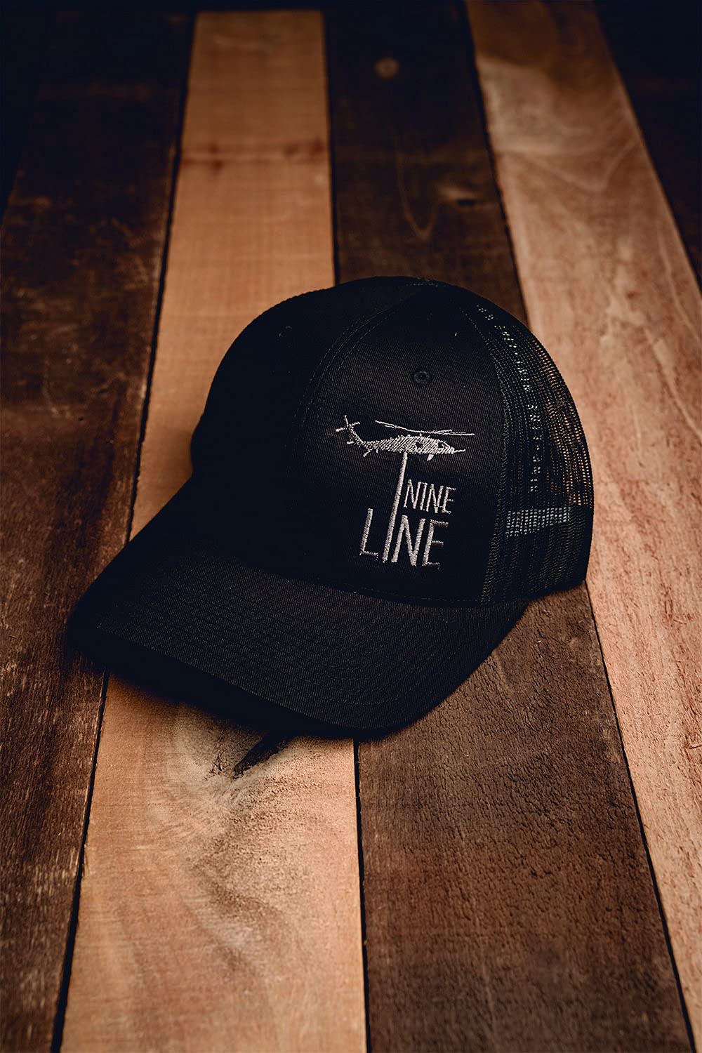 Nine Line Black Snapback Dropline Hat - Adjustable Trucker Baseball Cap with Mesh - Embroidered American Flag and Dropline Logo - Unisex Outdoors Tactical Hat