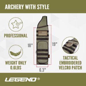 Legend Back Quiver - Tactical Arrow Holder, High-Density Polyester Fabric, Extra Shoulder Foam Padding - MOLLE System for Patches, Pouches - Zippered Storage for Archery & Hunting Accessories - Green