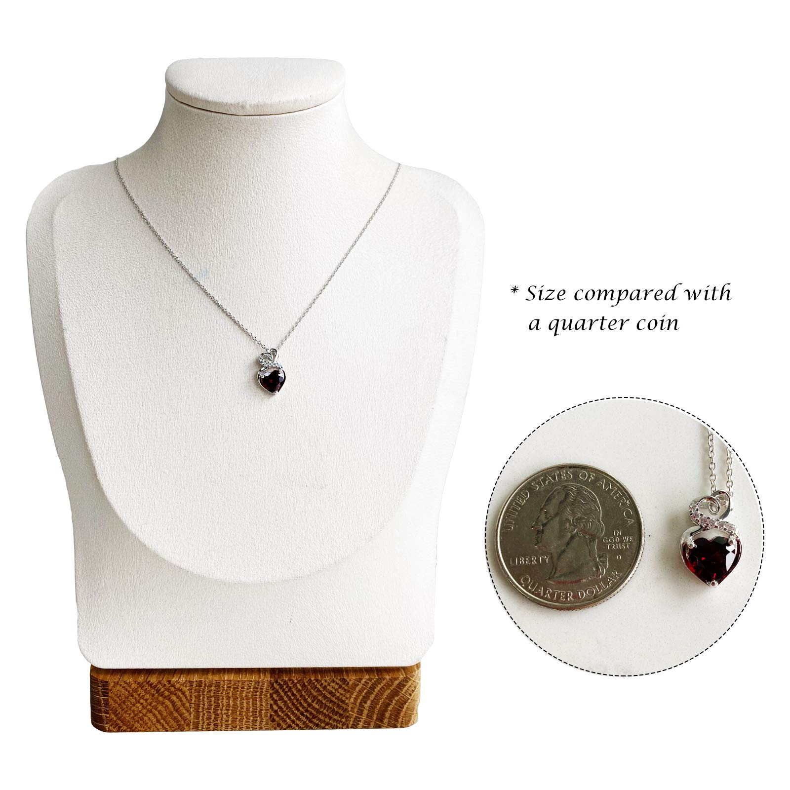 FANCIME 14K Solid White Gold Genuine Garnet Necklace January Birthstone 1.5 CT Gemstone Heart Necklace Small Dainty Fine Jewelry for Women 16”+2” Extender