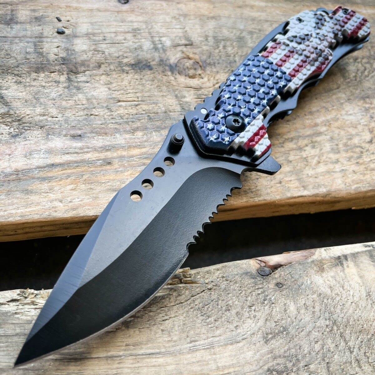 S.S. Folding Knives American Flag Open Folding Pocket Knife Blade Flag Outdoor Survival Hunting Knife for Camping by Survival Steel