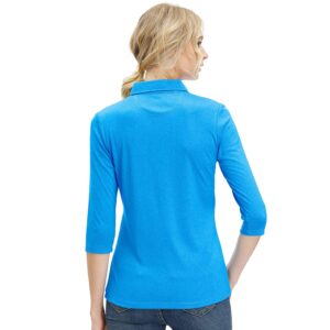 Corna 3 Buttons Down Light weight Conformtable Dry Fit Polyester Athletic Polo Shirts for Women (Blue XL)_