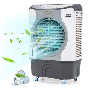 costway evaporative air cooler, 3450 cfm swamp cooler with 100°oscillation, 210w cooling fan, 3 speeds & 3 modes cools up to 1800 sq. ft, ac unit with 4 universal casters for indoor & outdoor