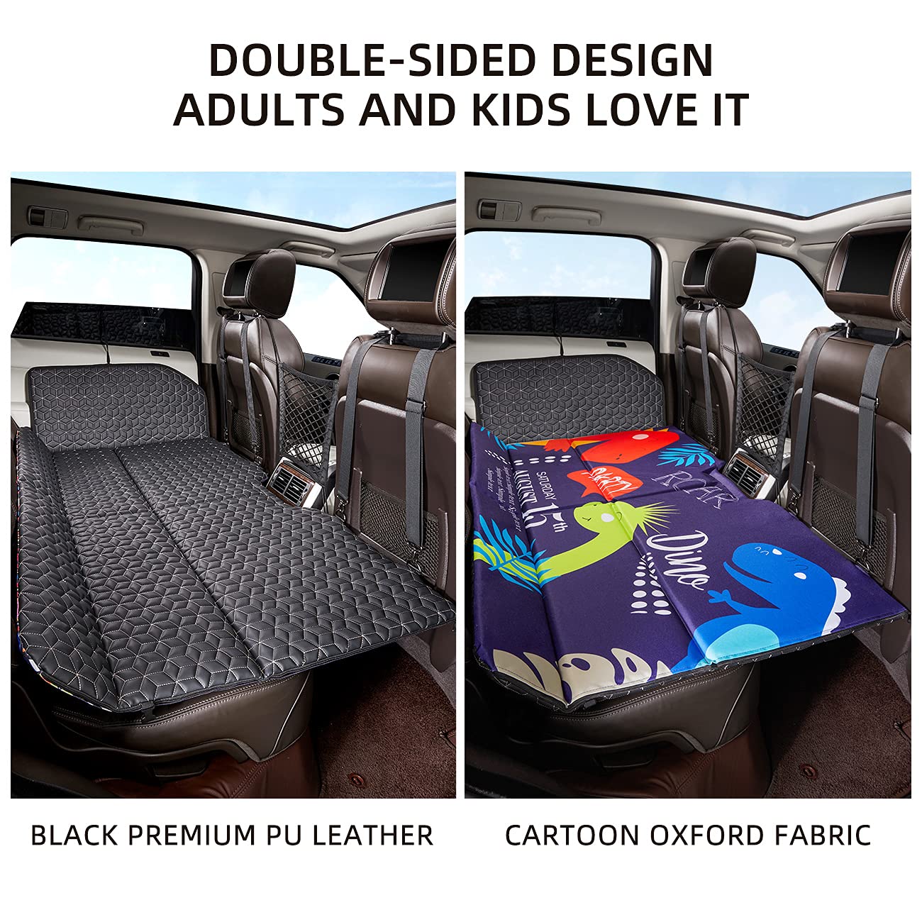 ABE Non-Inflatable Car Bed Mattress,Double-Sided Folding,Portable Back Seat, Travel Camping Mattress for Sleeping(Dinosaur World), for SUV