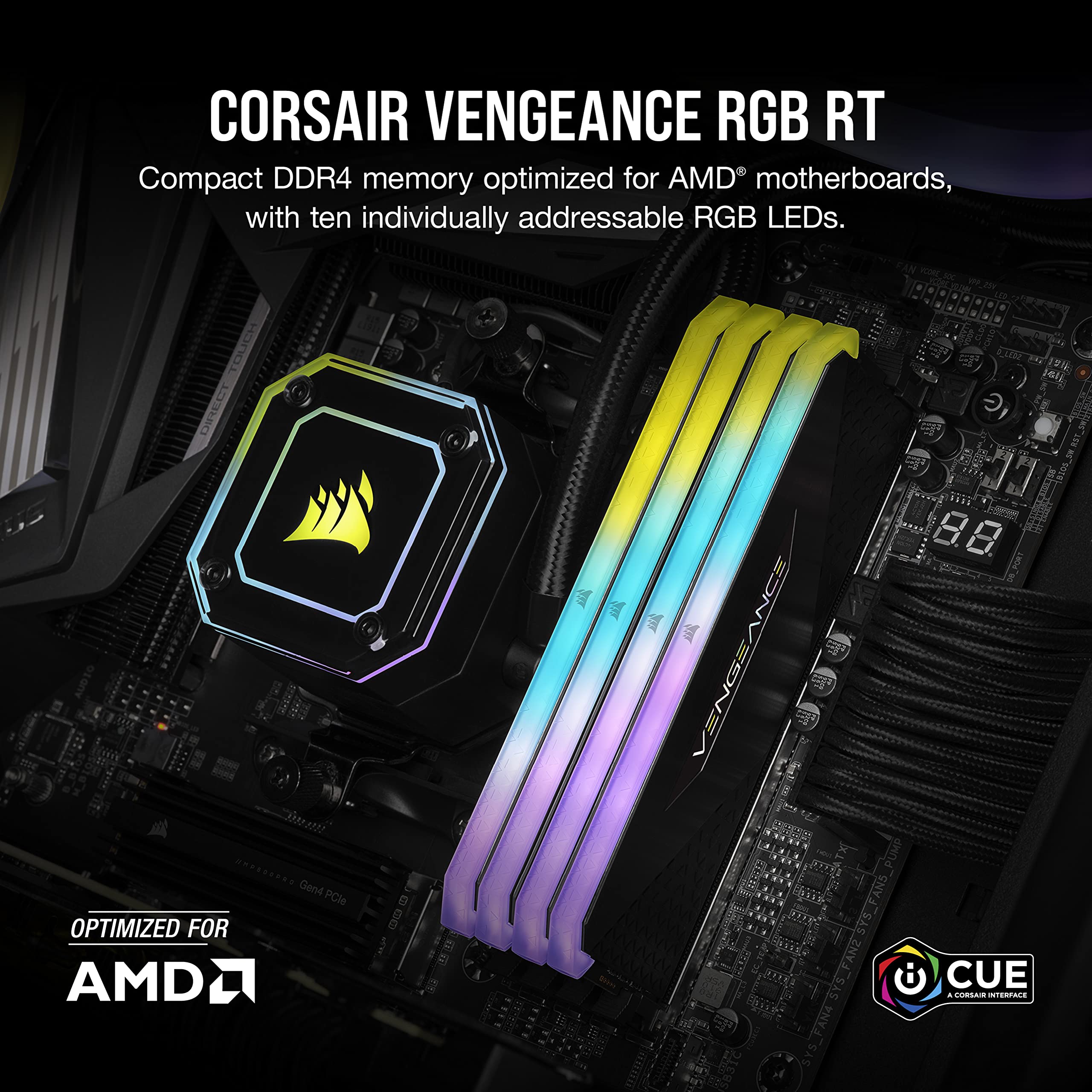 CORSAIR Vengeance RGB RT 16GB (2x8GB) DDR4 3600 (PC4-28800) C16 1.35V Desktop Memory