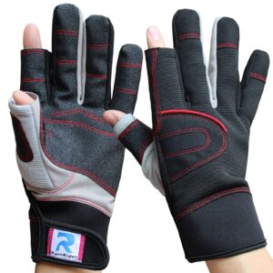 rainrider sailing gloves for men women long finger fishing boating kayaking surfing dinghy canoe padding and water sports, leather in palm to enhance gripping(black,xl)