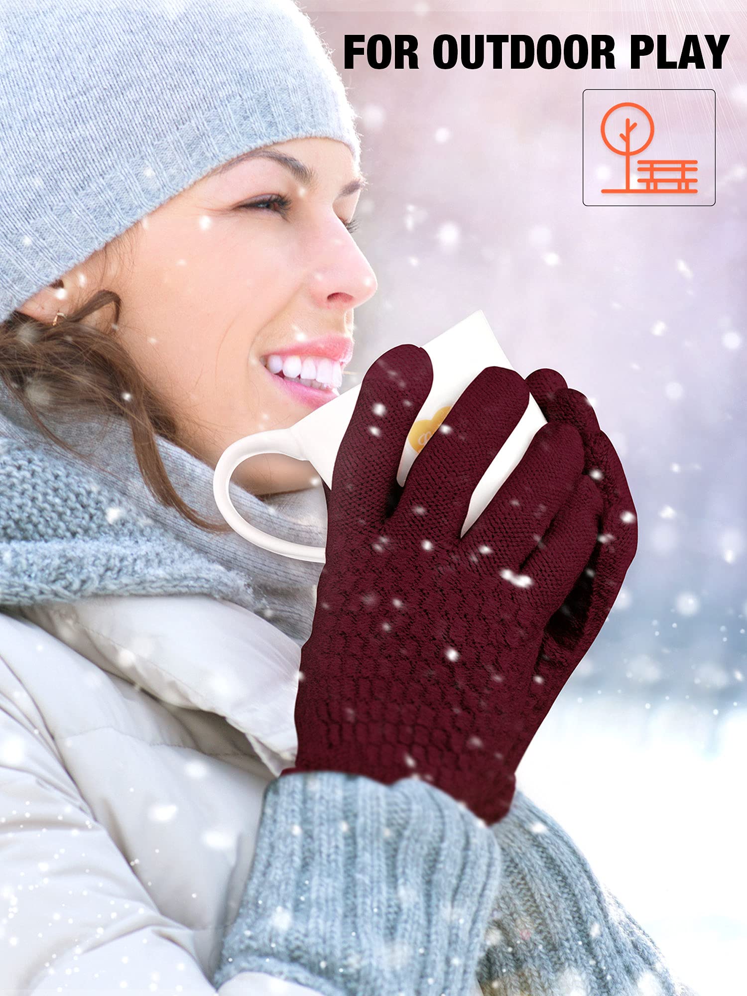 SATINIOR 6 Pair Women Winter Touch Screen Gloves Warm Fleece Lined Knit Gloves for Women(Black, Gray, Pink, Beige, White, Wine Red)