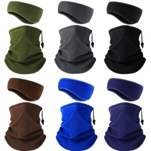 satinior 12 pcs winter neck gaiters fleece neck warmers thermal face scarf drawstring neck scarf and ear warmers headbands ear muffs head wrap fleece ear muffs for men women outdoor sport activities