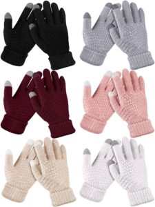 satinior 6 pair women winter touch screen gloves warm fleece lined knit gloves for women(black, gray, pink, beige, white, wine red)