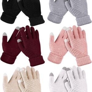 SATINIOR 6 Pair Women Winter Touch Screen Gloves Warm Fleece Lined Knit Gloves for Women(Black, Gray, Pink, Beige, White, Wine Red)